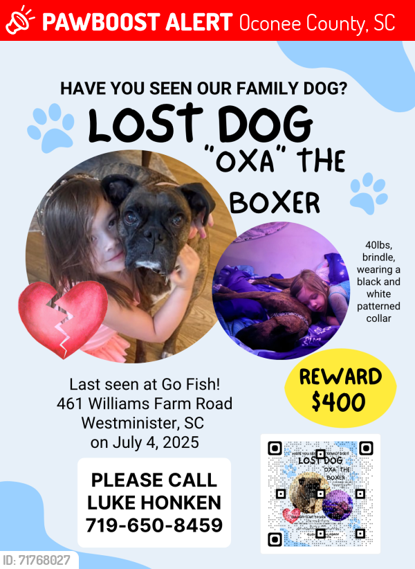Oconee County, SC Lost Female Dog, Oxa Is Missing | PawBoost